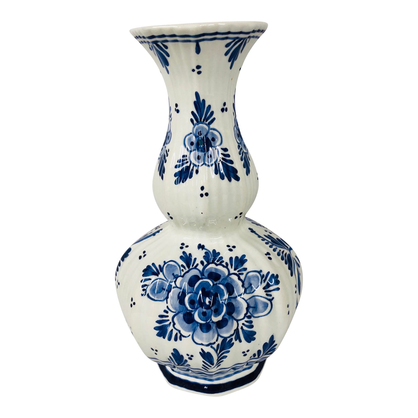 Vintage Delft Floral Pattern Vase | Chairish