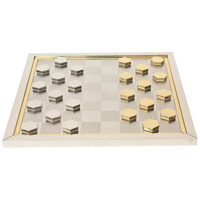 Romeo Rega Brass and Chrome Plated Checkers Game | Chairish