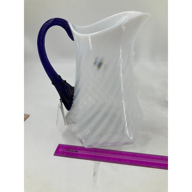 1980s Fenton Blue Ridge 80th Anniversary White Swirl Design Blue Handle ...