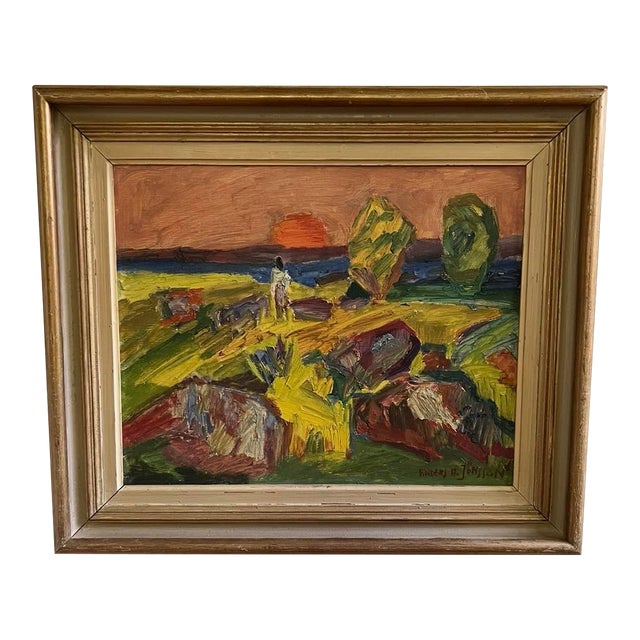 Vintage Swedish Oil Painting - Sunset Stroll by Anders Anton Jonsson ...