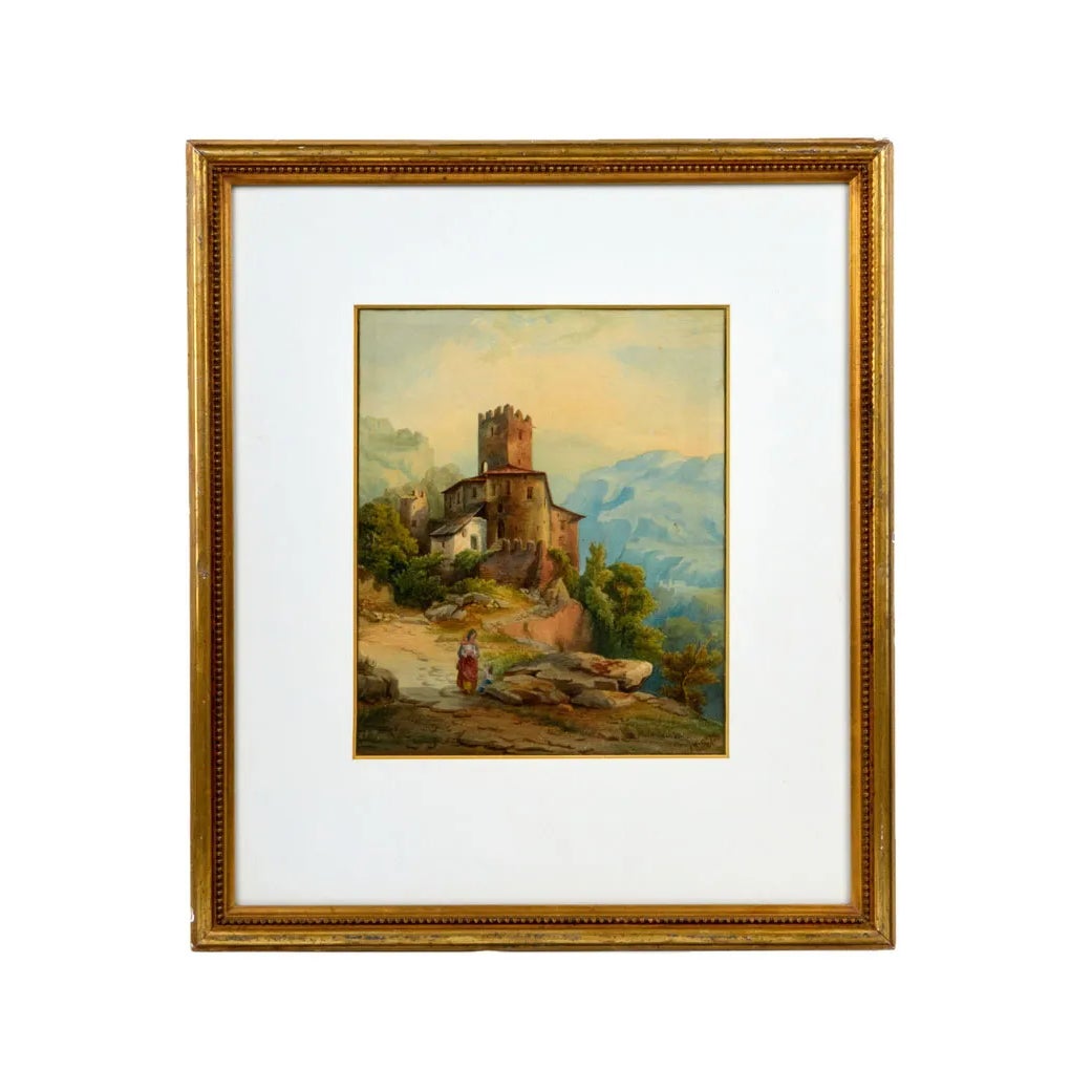 Rizzoni, Italian Mountain Landscape, 19th Century, Watercolor | Chairish