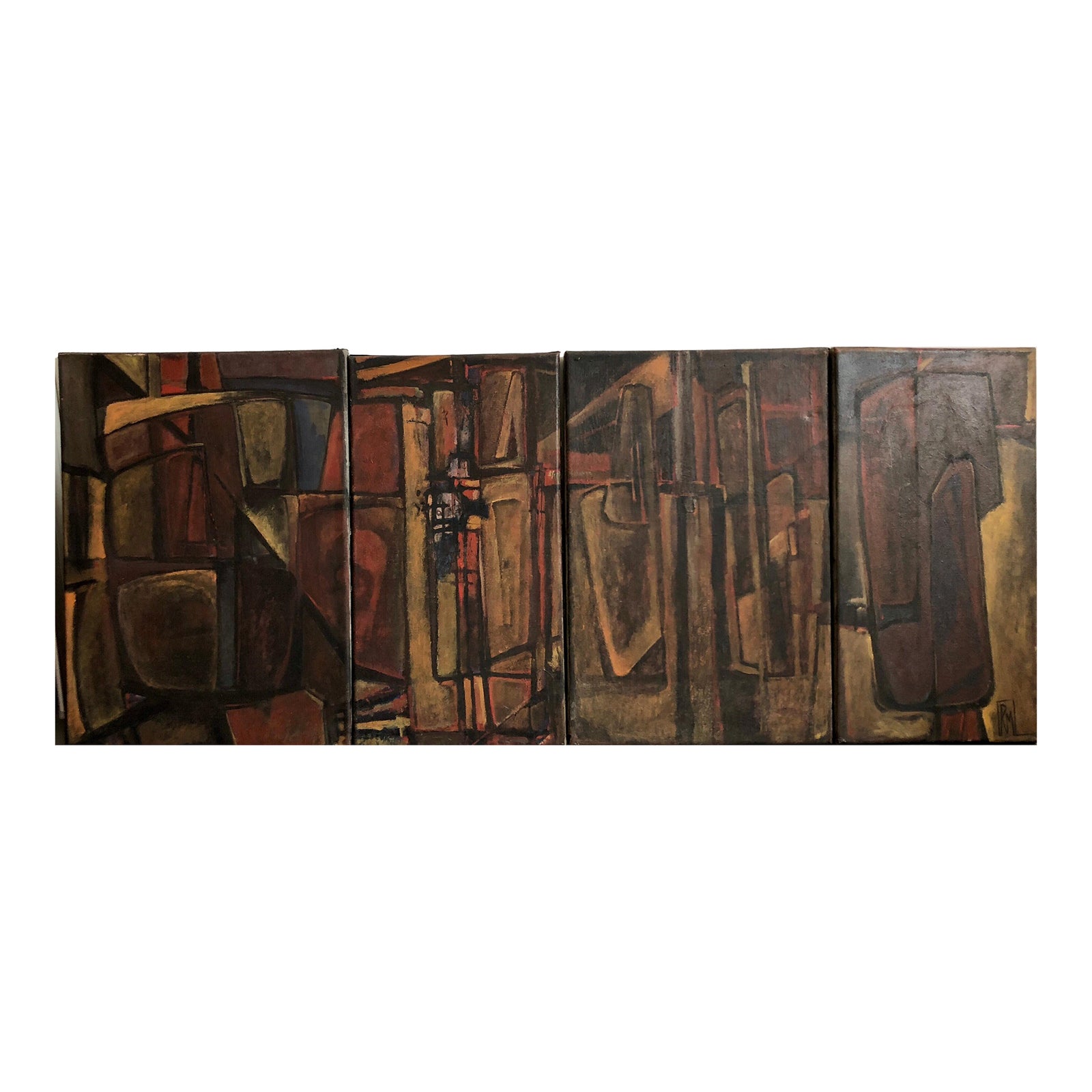 Rebeca Mendoza, Argentine Abstract Constructivist Quadriptych Oil ...