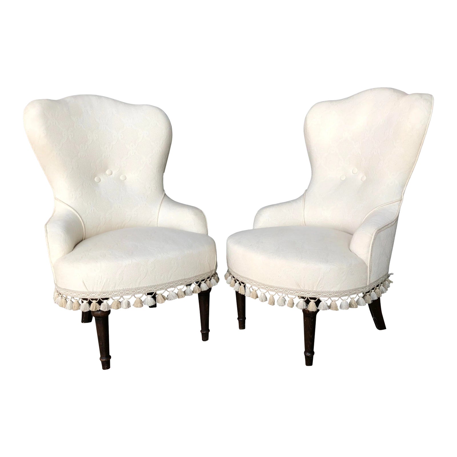 Vintage Mid Century "Madame Pompadour" White Armchairs - a Pair | Chairish