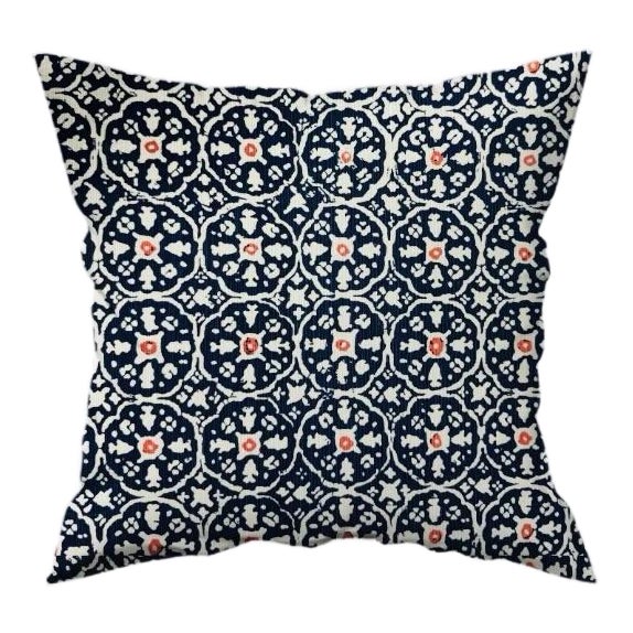 Custom Made 22" X 22" Quadrille China Seas Nitik II Navy Orange on Tint ...