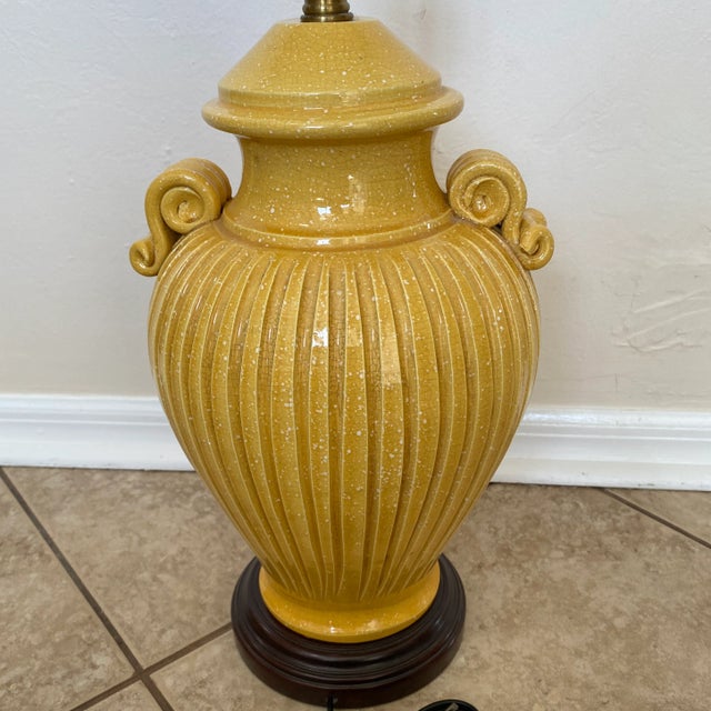 1990s Wildwood Mustard Colored Table Lamp With Wood Base | Chairish