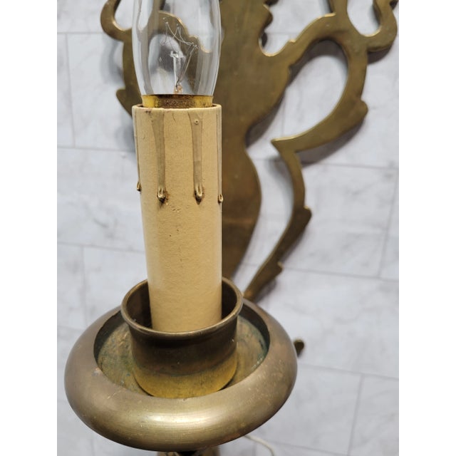 Vintage Large Brass Wall Sconce Single Candle Lamps - a Pair | Chairish