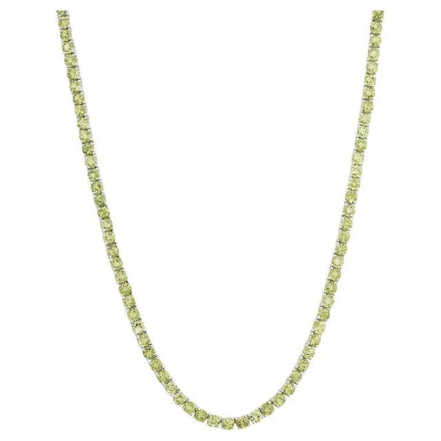 Pave Set Green Peridot Tennis Necklace in Silver | Chairish
