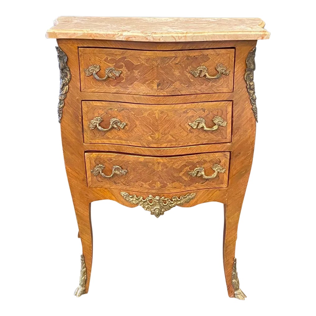 French Louis XV Inlaid Walnut and Fruitwood Petite Commode Night Stand ...