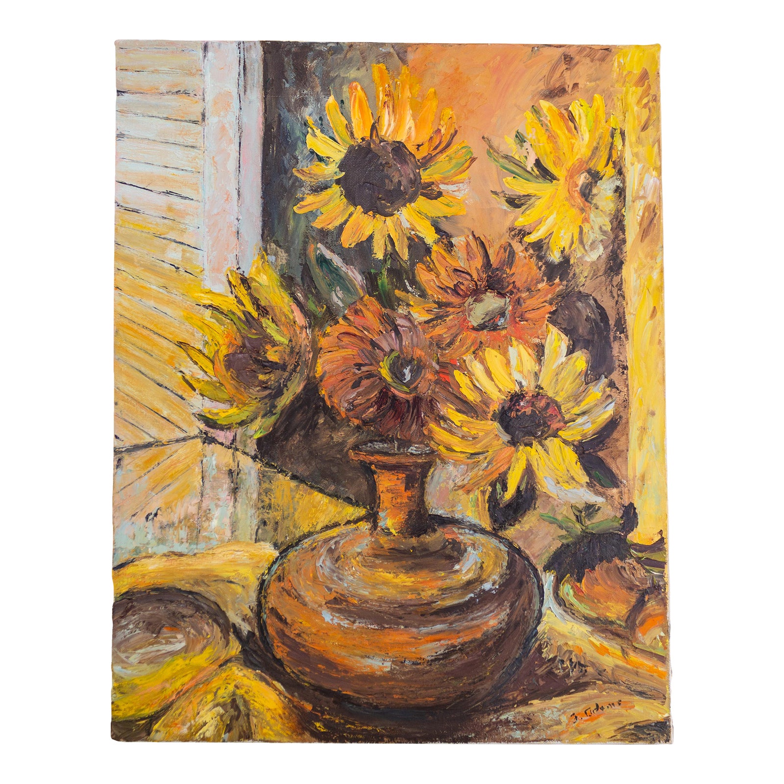 Signed Impressionist Sunflower Oil Painting in the Style of Van Gogh ...