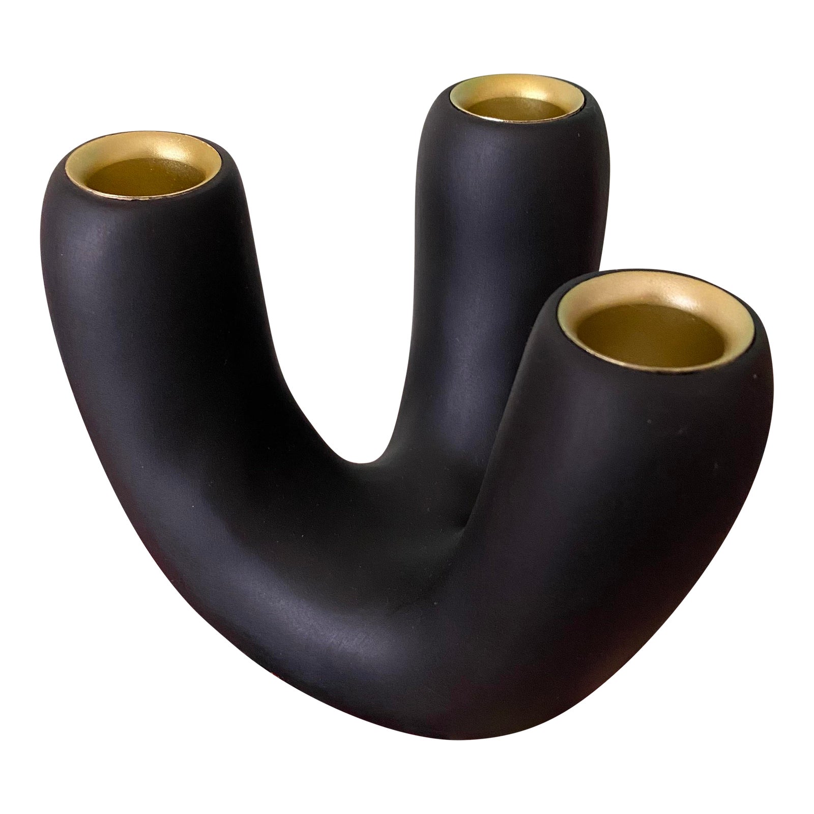 Tina Frey Black and Gold Trio Noodle Candelabra | Chairish