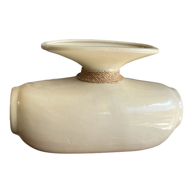 Large Oval Boho Vase With Braided Rope Neck | Chairish