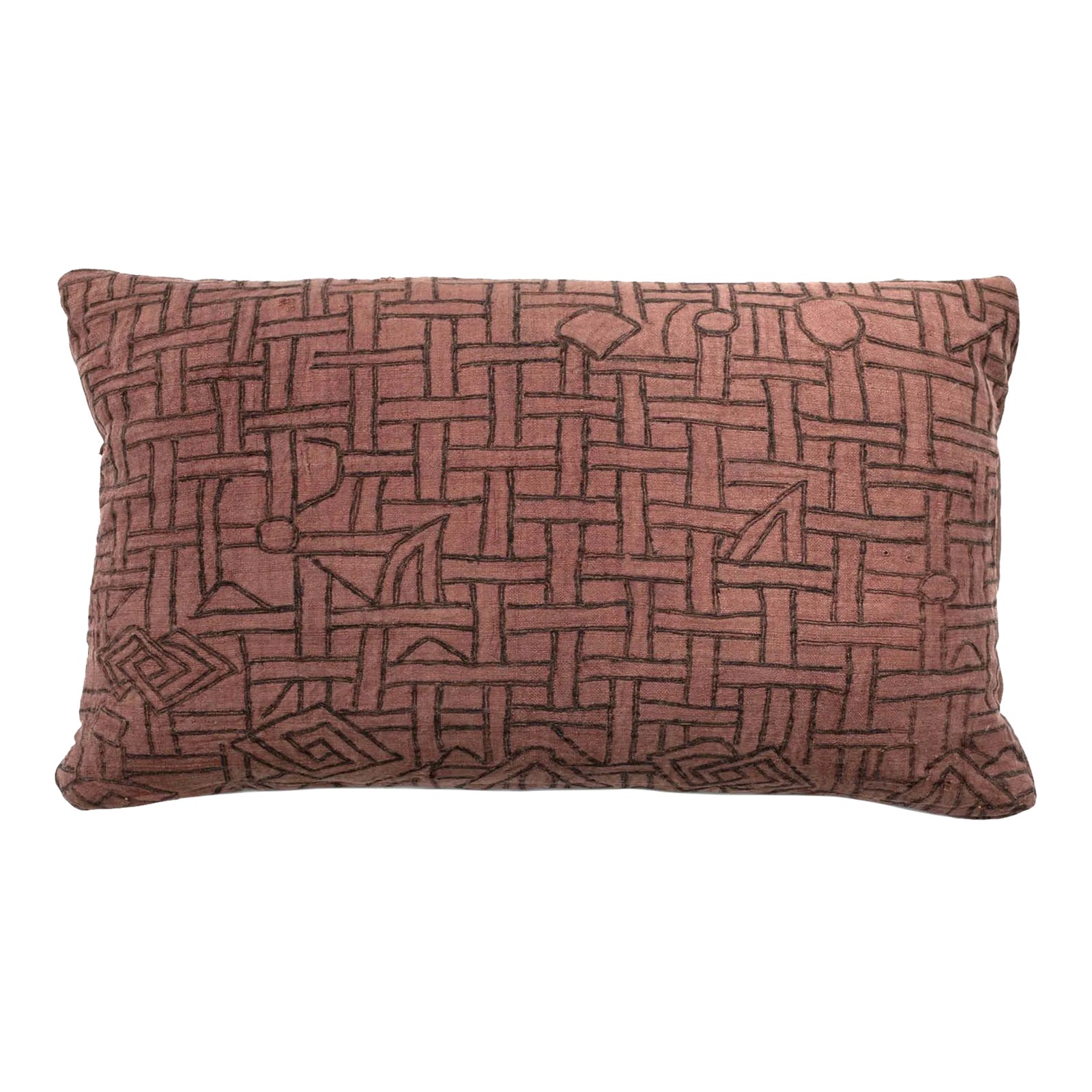 Faded Plum-Color Embroidered Lumbar Cushion | Chairish