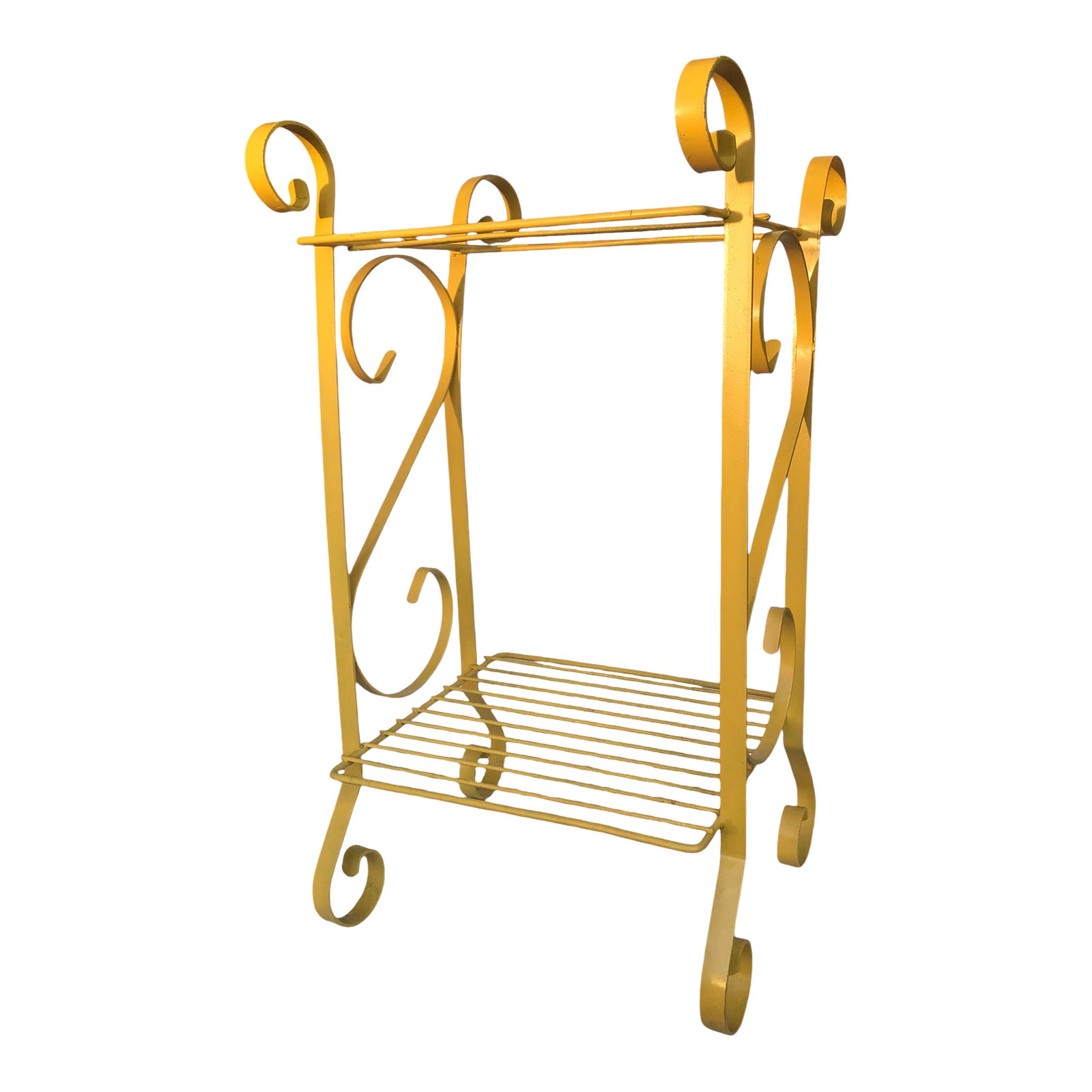 Mid-Century 2-Tier Yellow Metal Plant Stand | Chairish