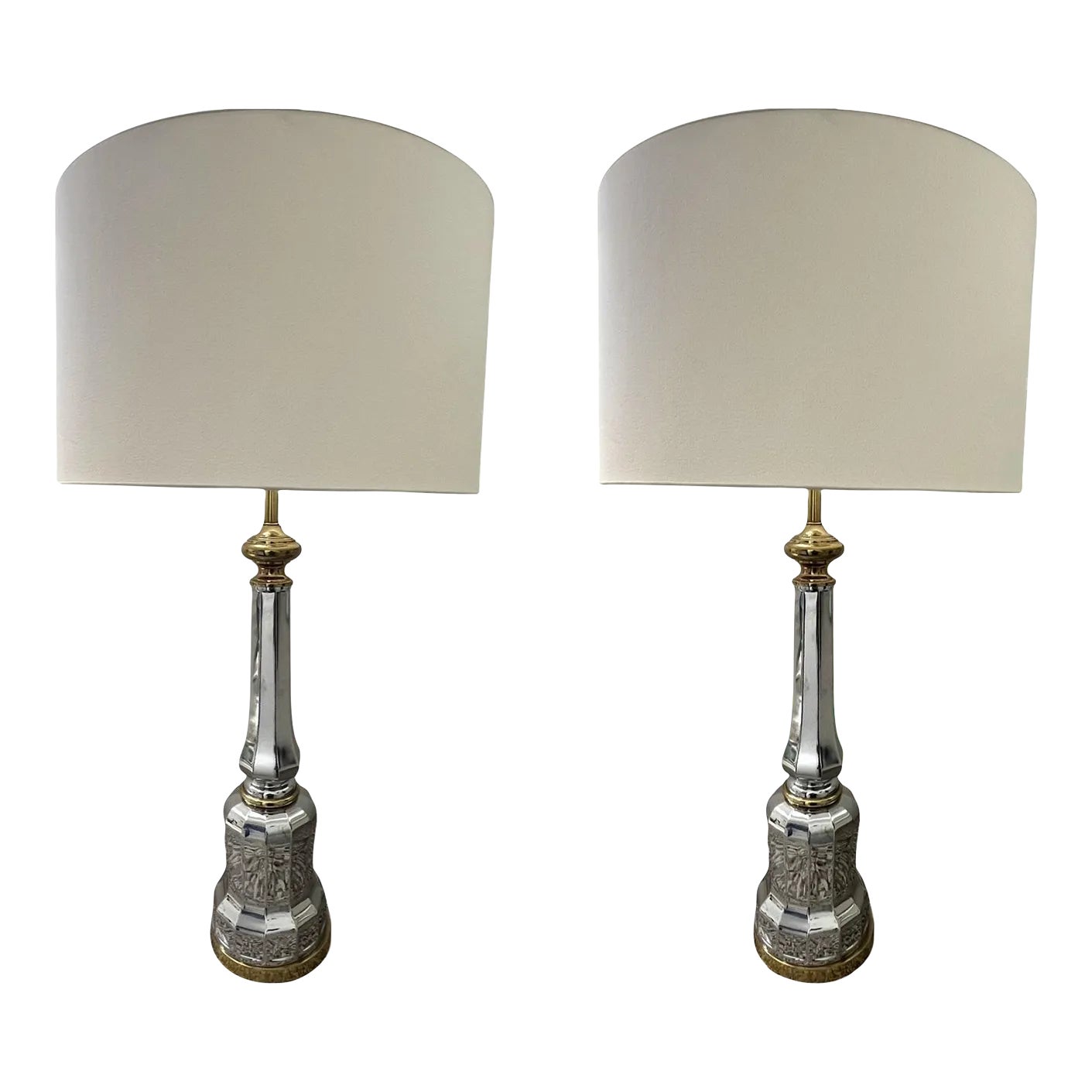 Vintage Pair of Nickel & Brass Art Deco Sky Scrapper Pair Table Lamps ...