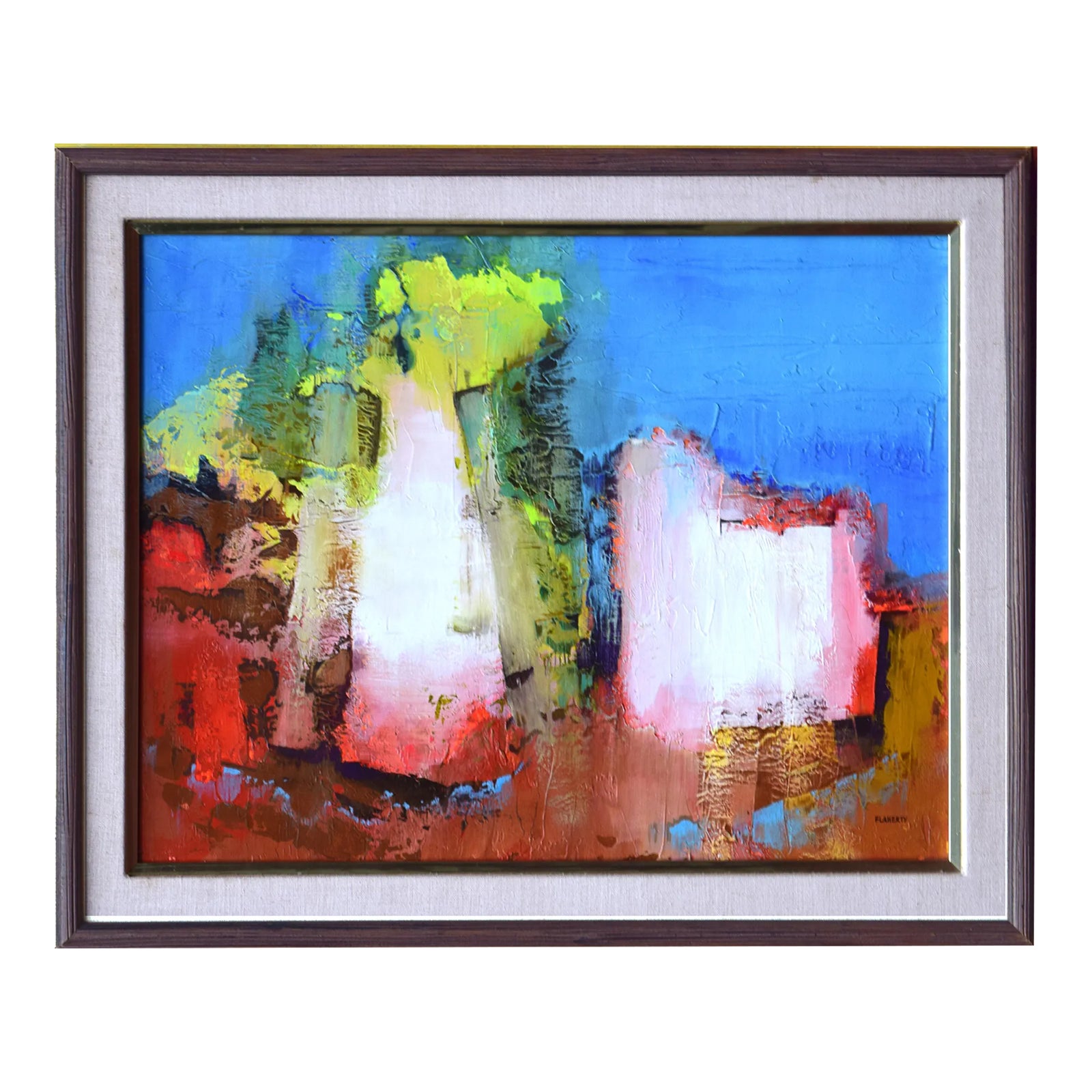 Vintage Mid Century Modern Abstract Painting by Flaherty | Chairish