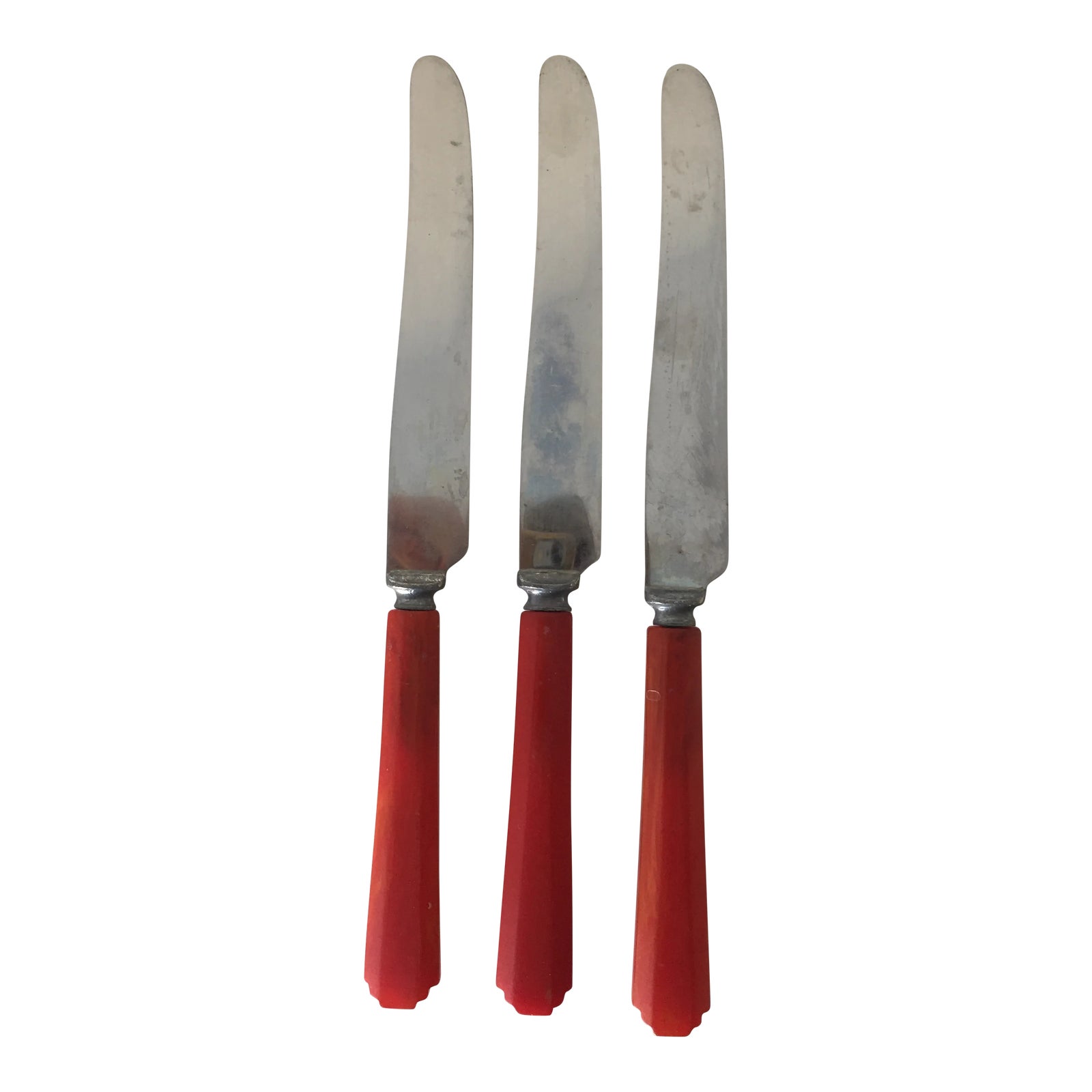 Hampshire Red Bakelite Knives Art Deco (3) | Chairish