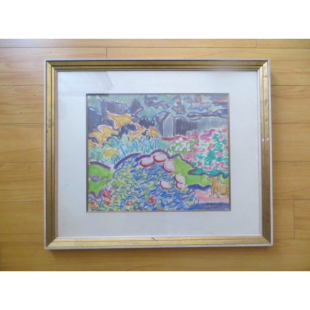 Early 20th Century Gouache Jardin Au Chien Drawing by Paul Mascart ...