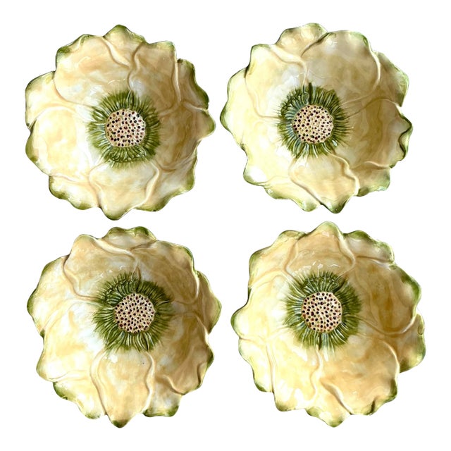 Vintage Boho Glazed Ceramic Flower Bowls- Set of 4 | Chairish