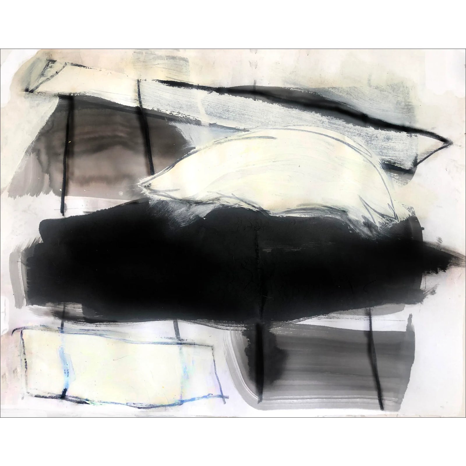 Contemporary Abstract Bold Edgy Powerful Painting on Paper, Black Ink ...