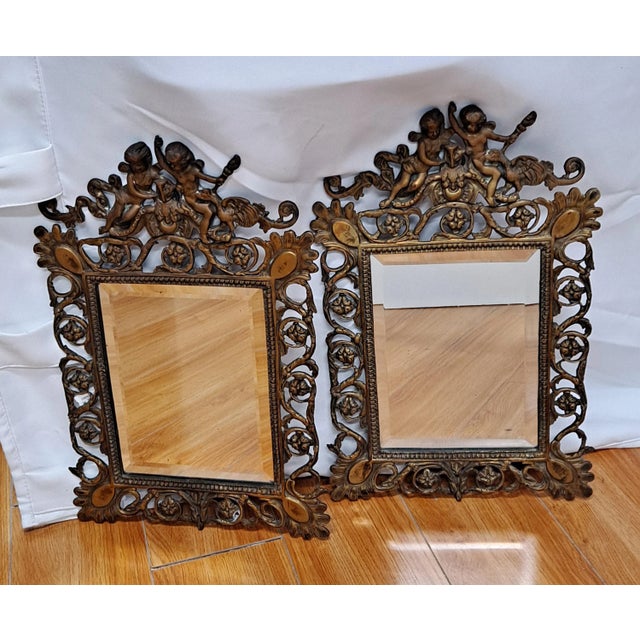 Pair Of Victorian Brass Framed Beveled Mirrors Chairish