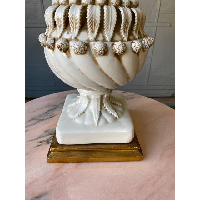 Ornate Spanish Ceramic Table Lamp With Leaf Decorations | Chairish