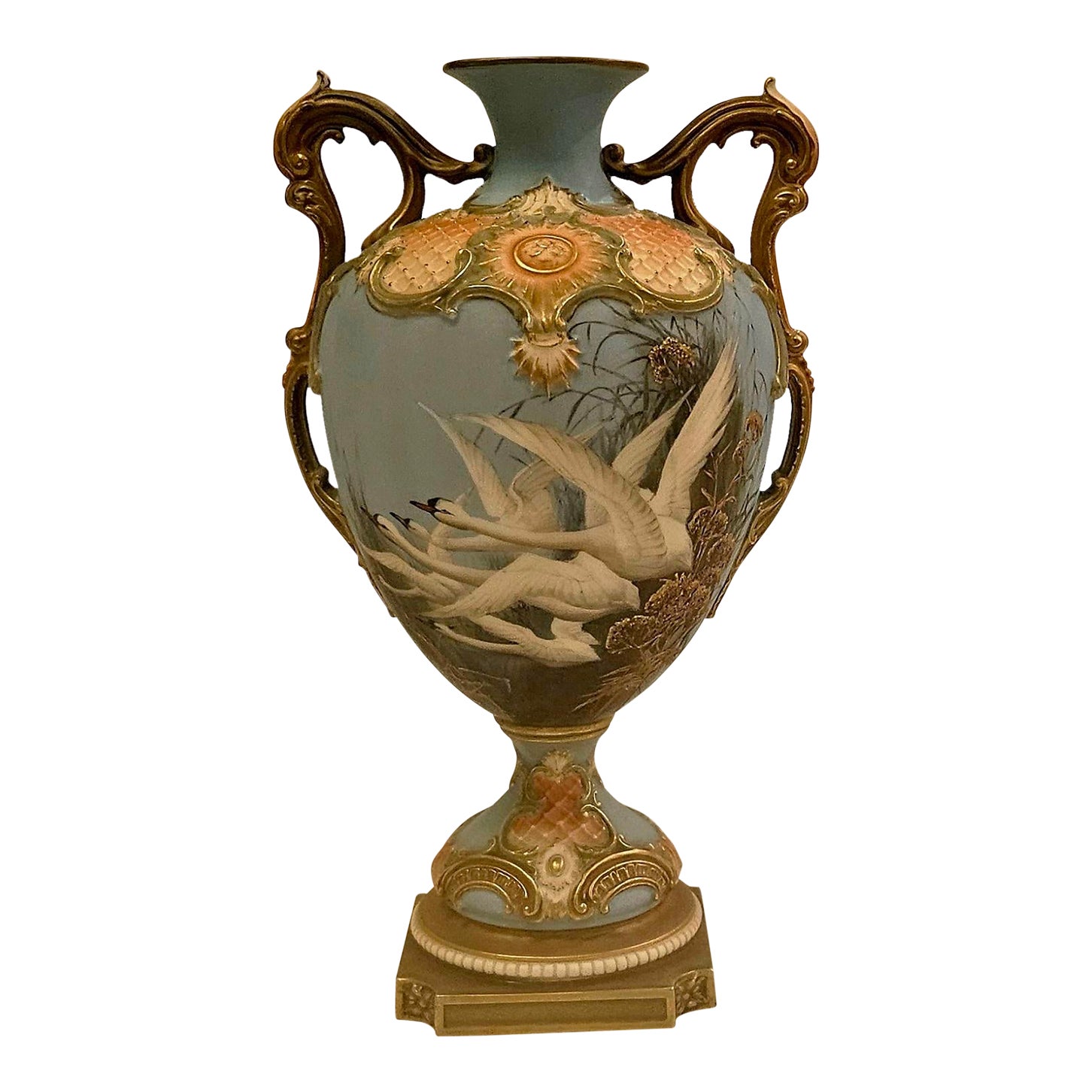 Royal Worcester Swan Urn by Charles Baldwyn, 1900 | Chairish