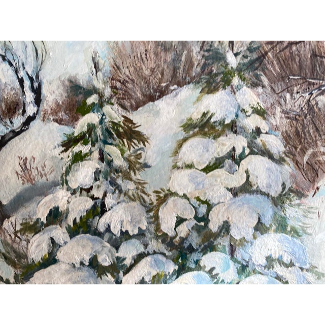 1940s Winter Snow Scene Landscape Oil Painting, Framed | Chairish