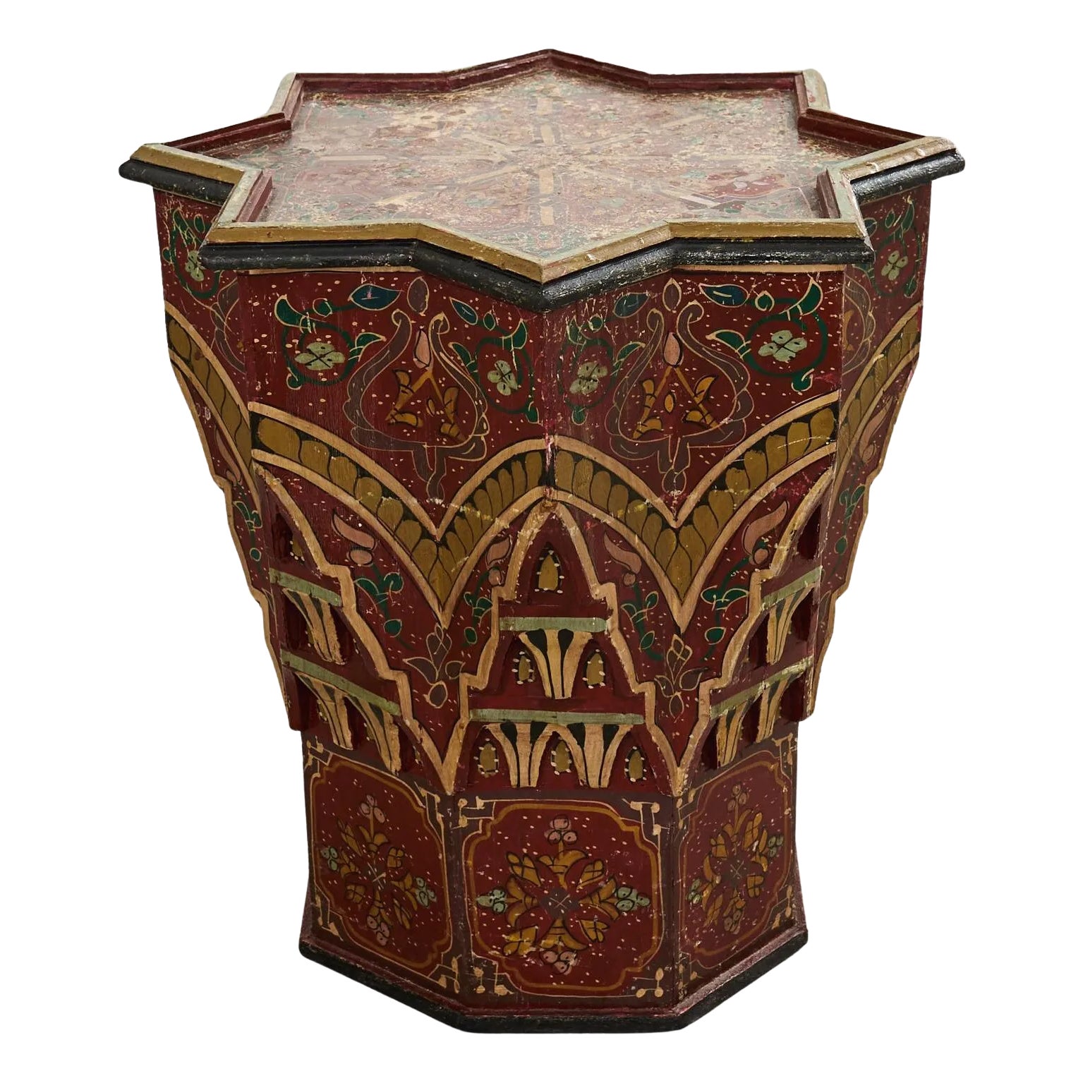Moorish Middle Eastern Star Shaped Painted Drink Table | Chairish