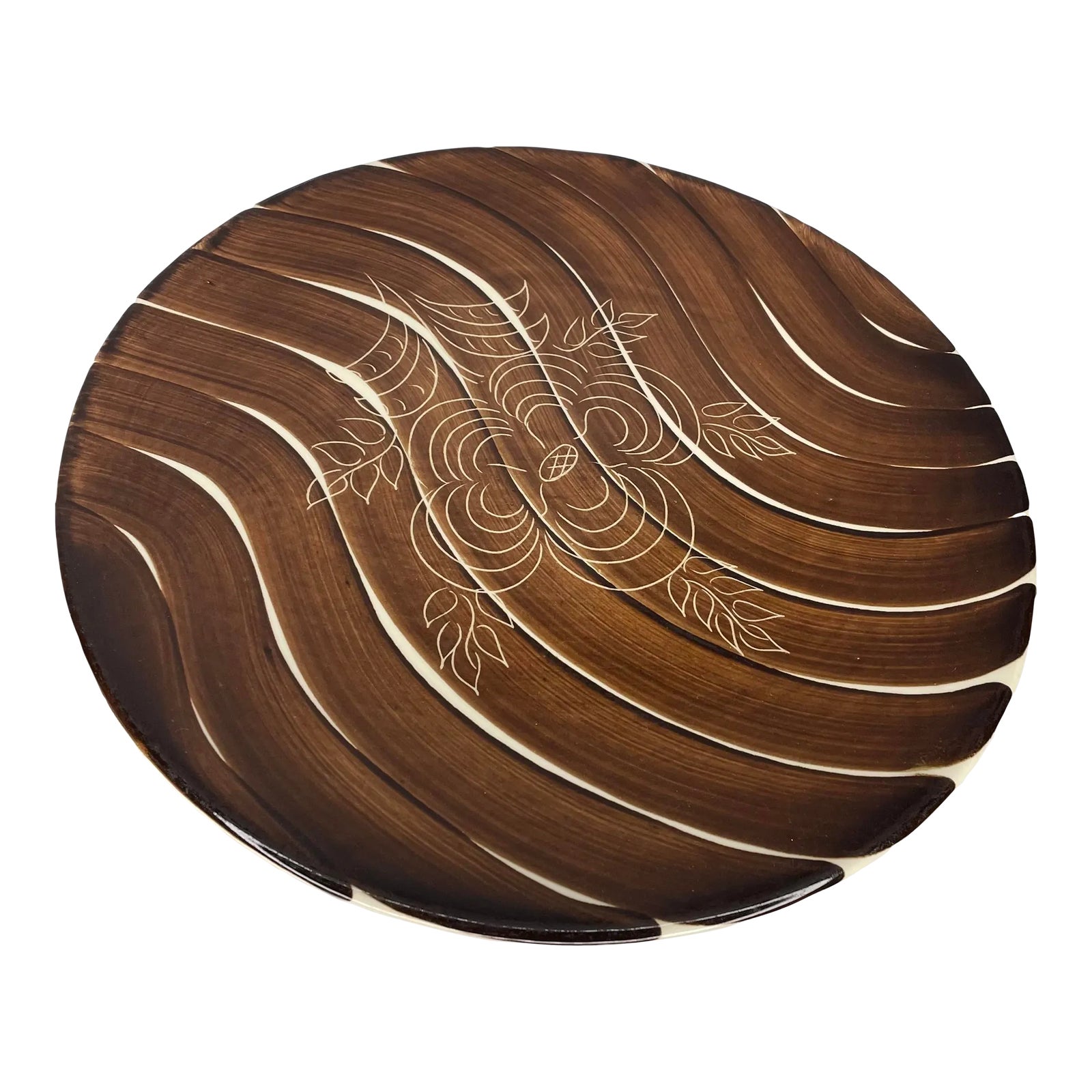 Vintage Hand Painted Purinton Pottery Slip Ware Intaglio Platter | Chairish