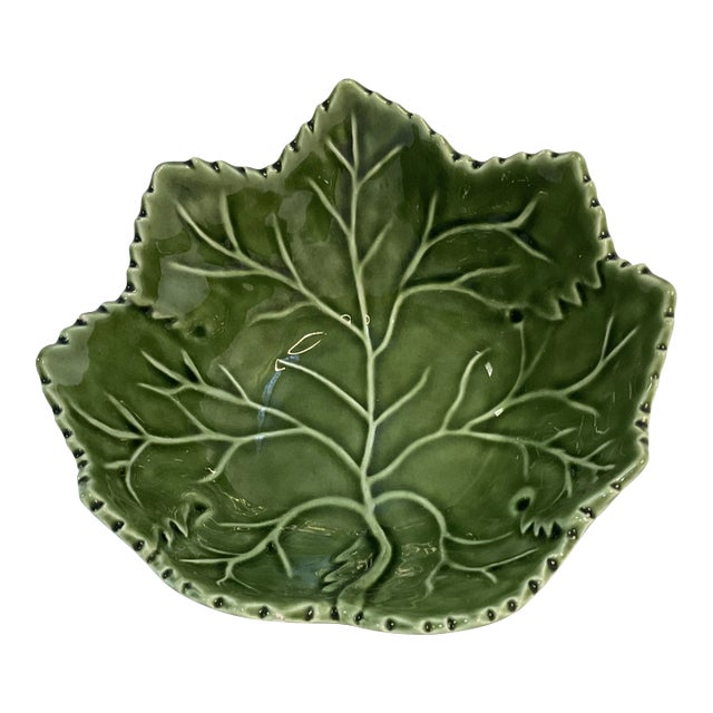 1980s Hollywood Regency Majolica Portugal Cabbage Ware Leaf Bowl ...