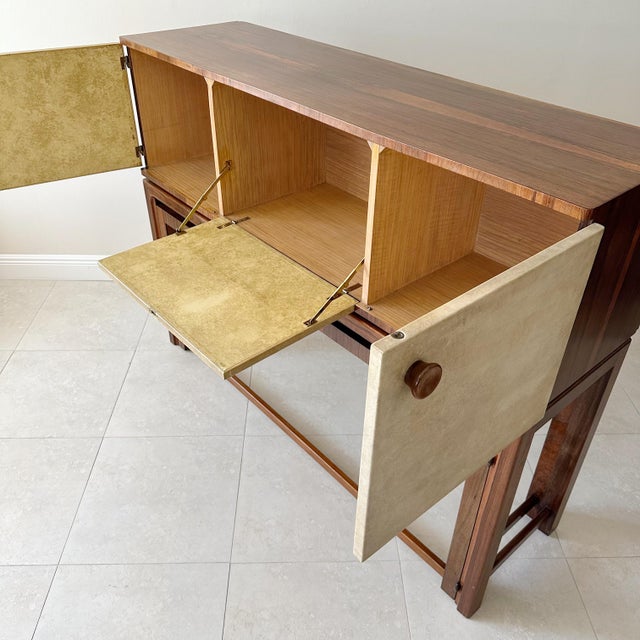 1940's Parchment and Rosewood Chest on Stand With Roll Out Table | Chairish