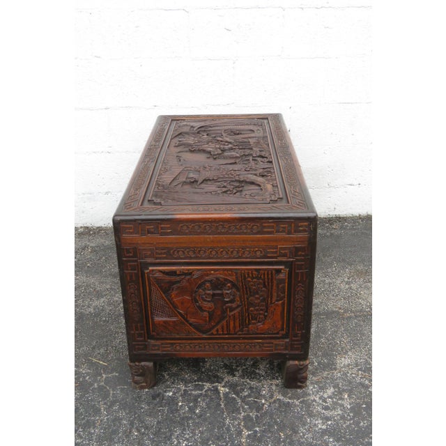 Early 1900s Heavy Hand Carved Asian Chest Blanket Trunk Bench Coffee ...