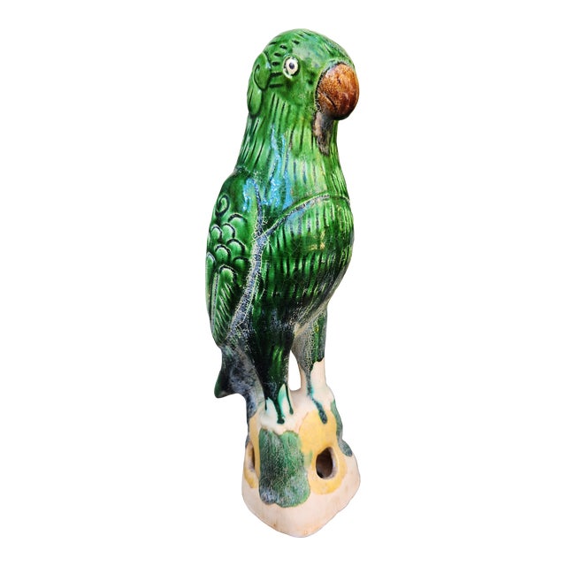 Vintage Pottery Majolica Parrot Roof Finial Garden Ornament | Chairish