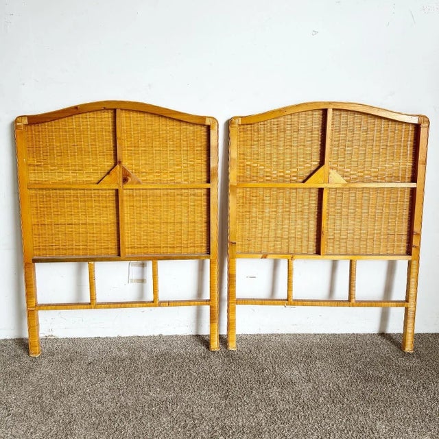 Boho Chic Wicker Rattan Twin Headboards - a Pair | Chairish