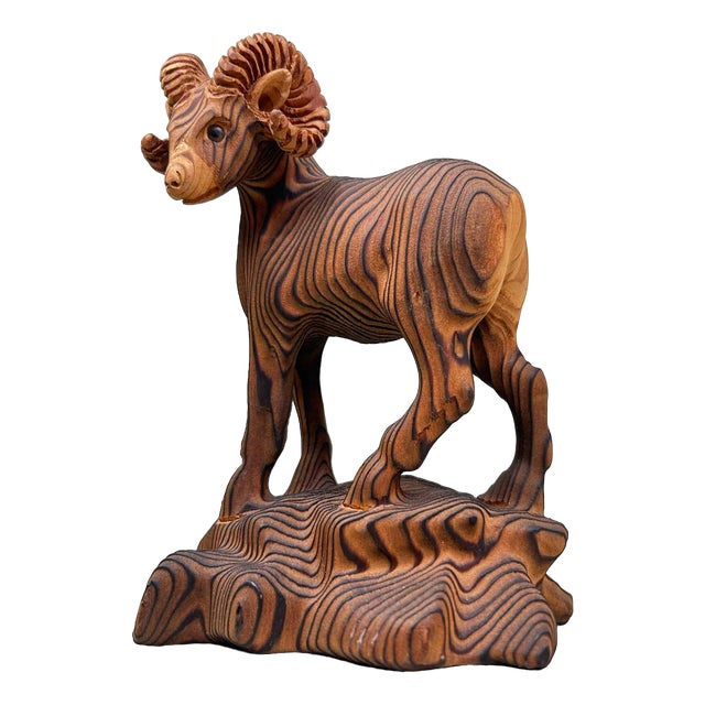 Wooden Ram Sculpture Hand Carved by Kandian Crafts, Canada, 1960s ...