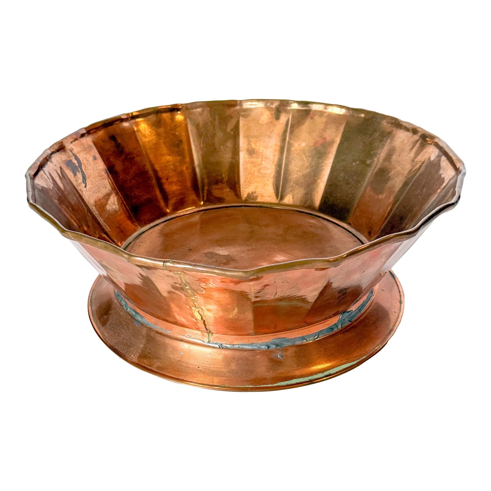 Vintage Large Scalloped Copper Footed Centerpiece Bowl | Chairish