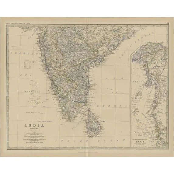 Map of Southern India and Ceylon Sri Lanka, 1882 | Chairish