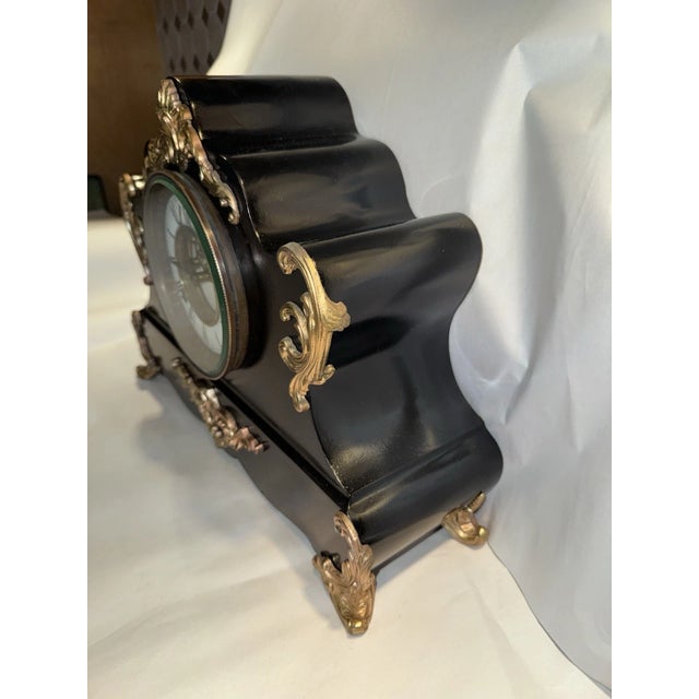 Antique Waterbury Black Mantel Clock “Werra” Model With Open Escapement ...
