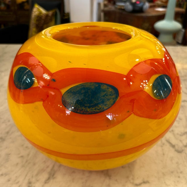 Contemporary Hand Blown Colorful Orb Vase/ Vessel | Chairish