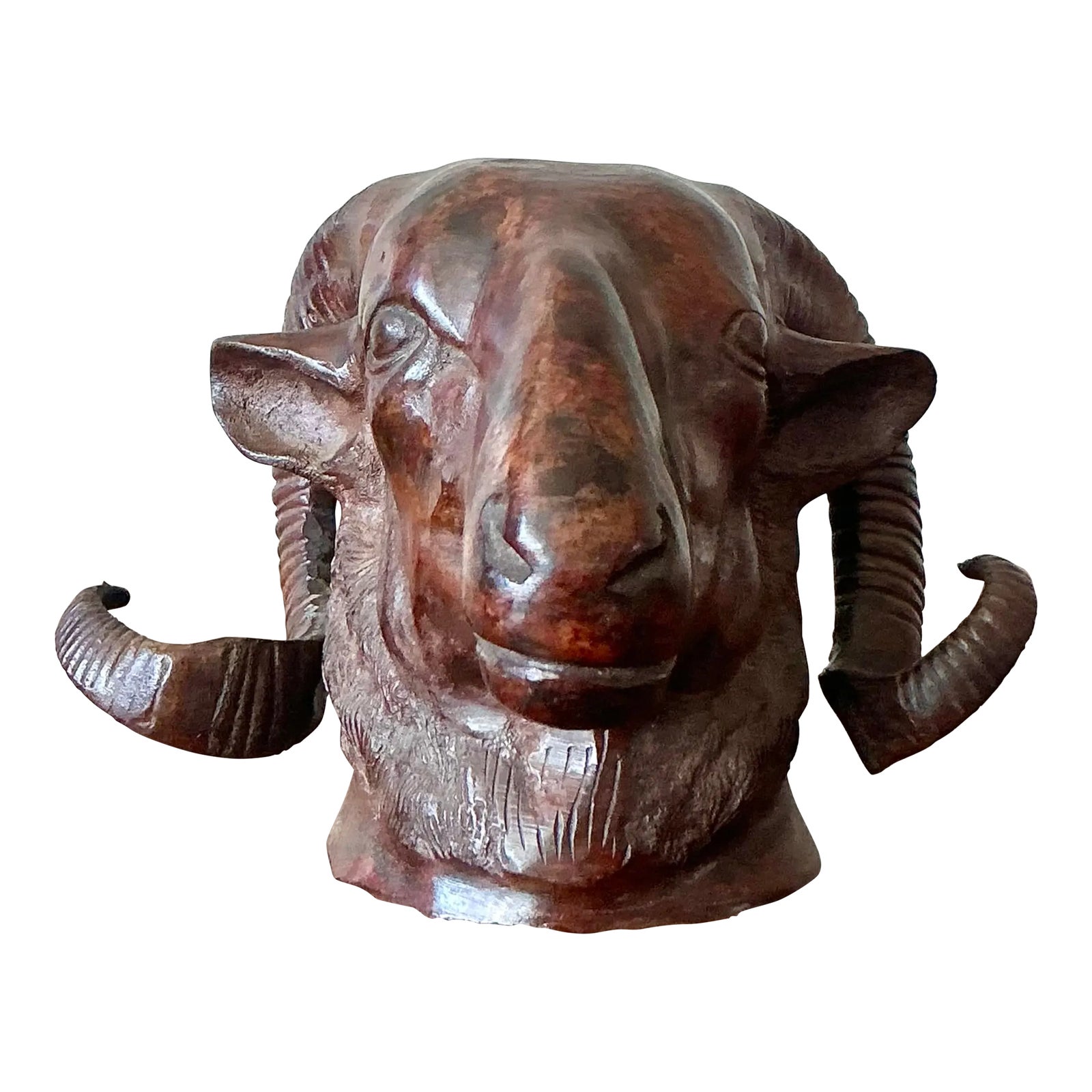 Vintage Boho Cast Bronze Rams Head | Chairish