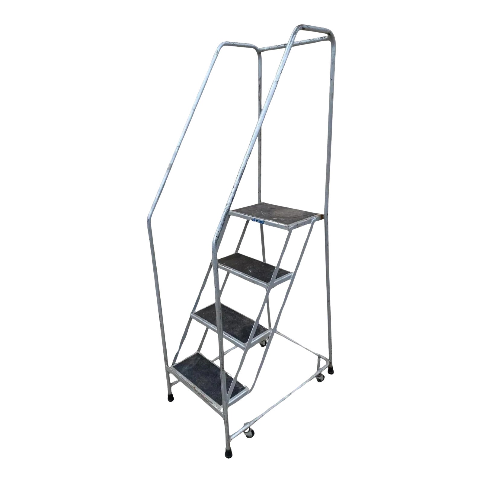 Vintage Ballymore Warehouse Garage 4 Step Metal Rolling Safety Ladder ...