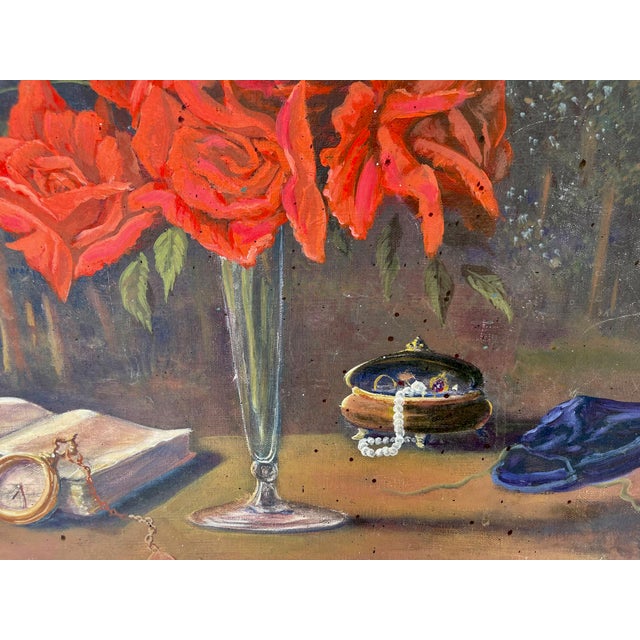 Still Life, Roses, Early 20th Century Red Roses Still Life Oil Painting ...