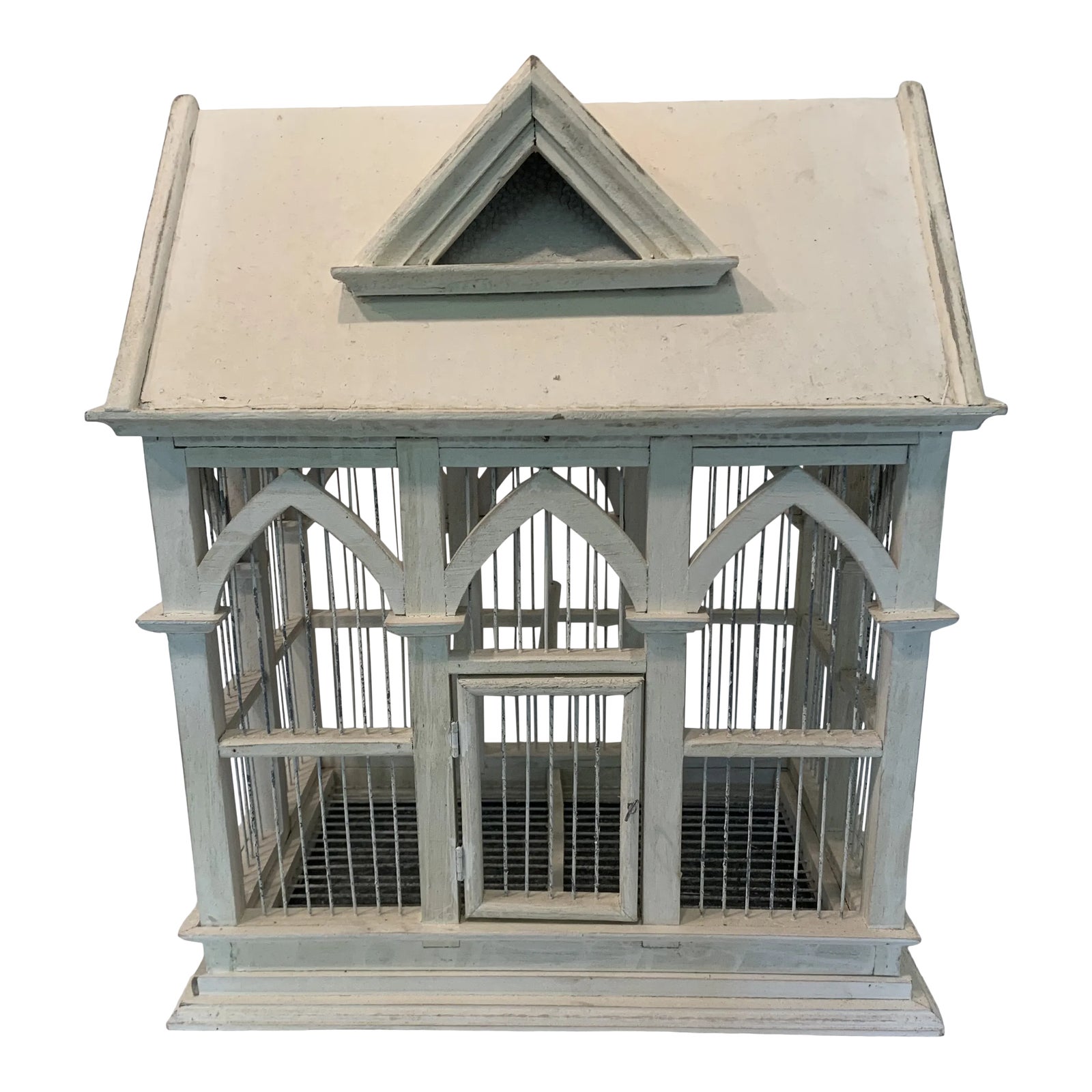 Coastal Architectural White Wood Bird Cage | Chairish