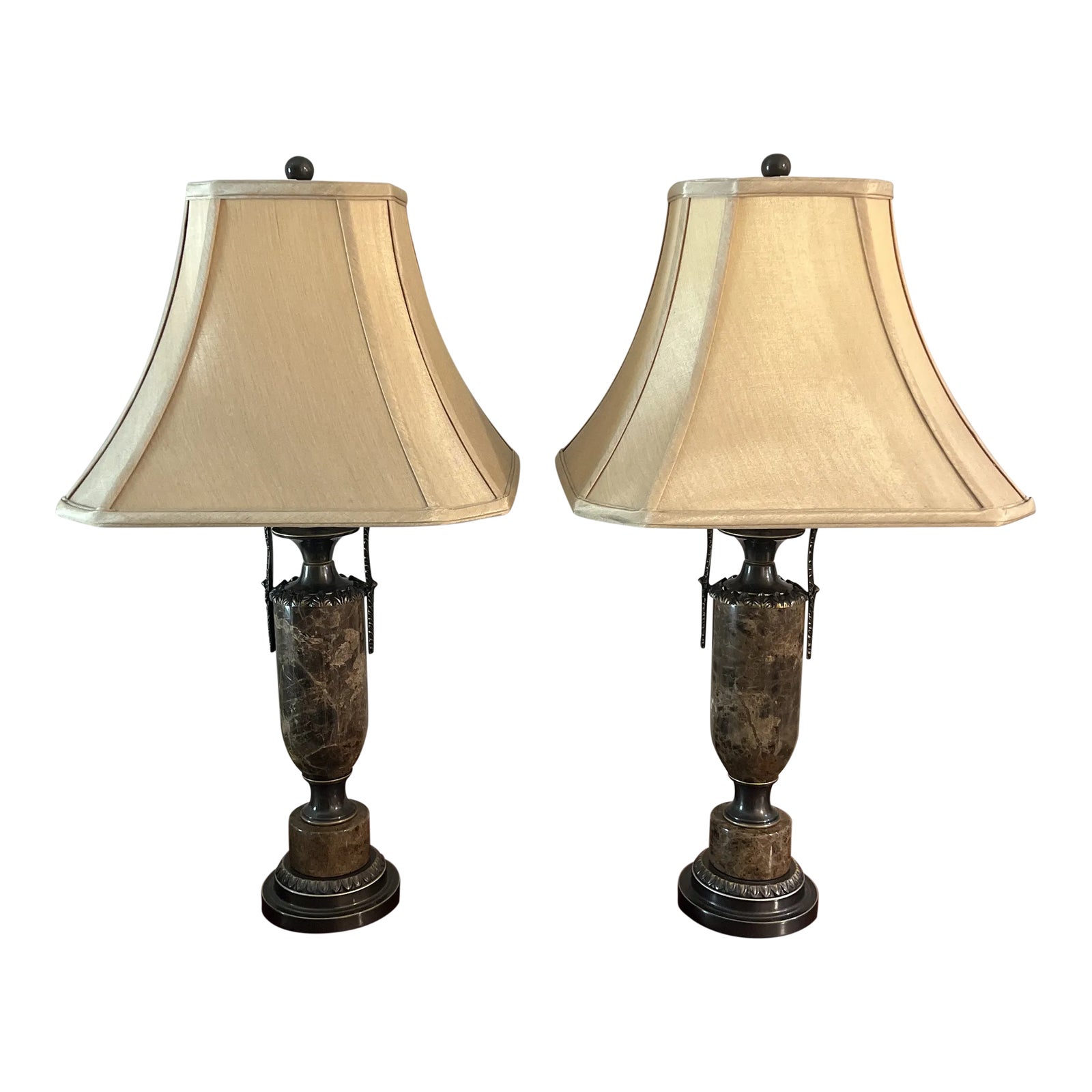 Late 20th Century Kaeder Tall Bronze Marble Table Lamps - a Pair | Chairish