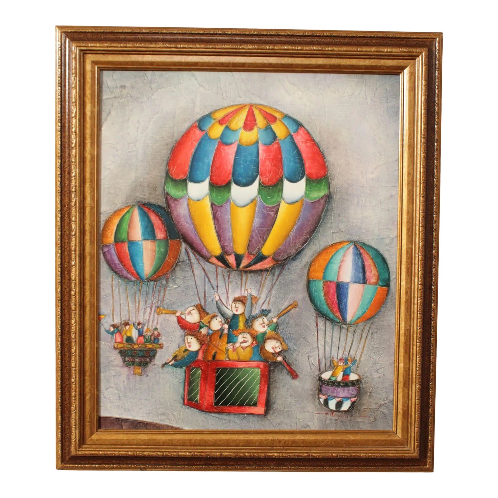 J. Roy Baz Framed Oil Painting, Hot Air Balloons | Chairish