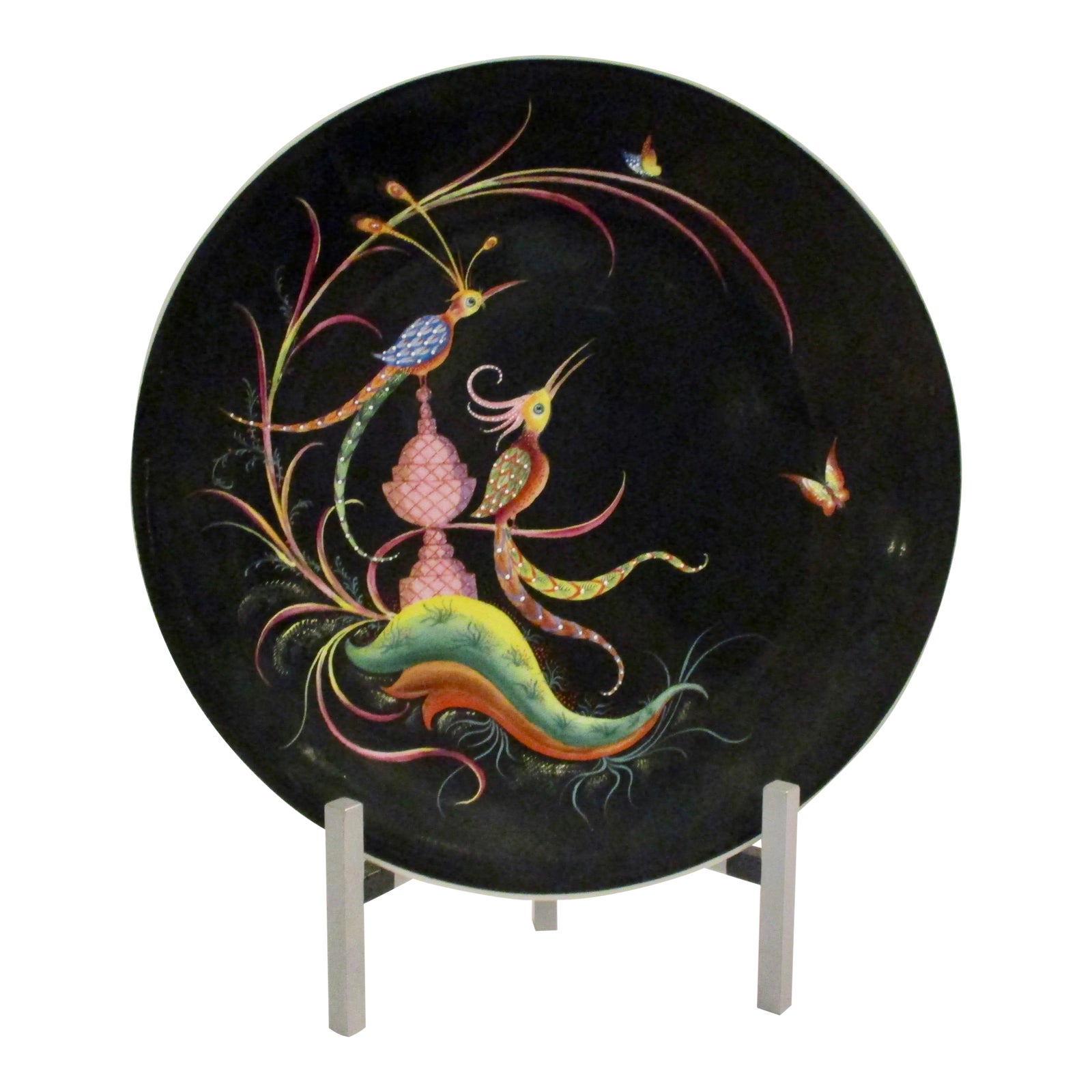 French Deco Charger With Birds | Chairish