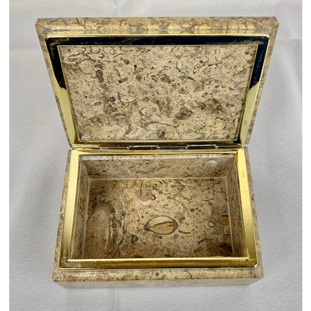 A Hinged Beige Rectangular Stone Box With Silvered Frame | Chairish