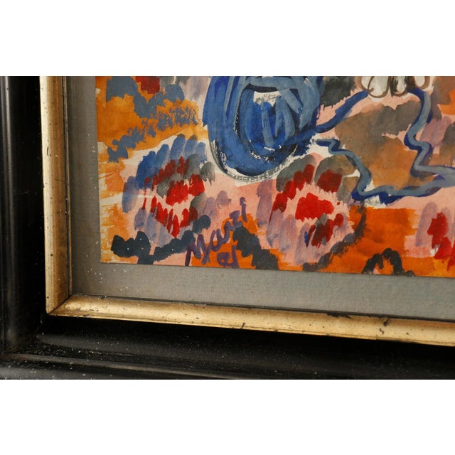 1981 Folk Art Watercolor Painting of "Marzi" the Cat | Chairish