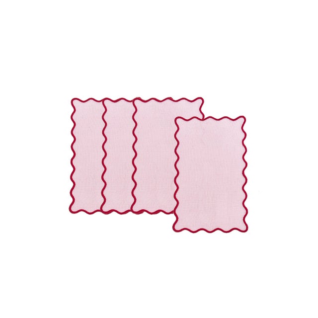 Squiggle Scallop Rectangle Cocktail Napkins in Light Pink and Red - Set ...
