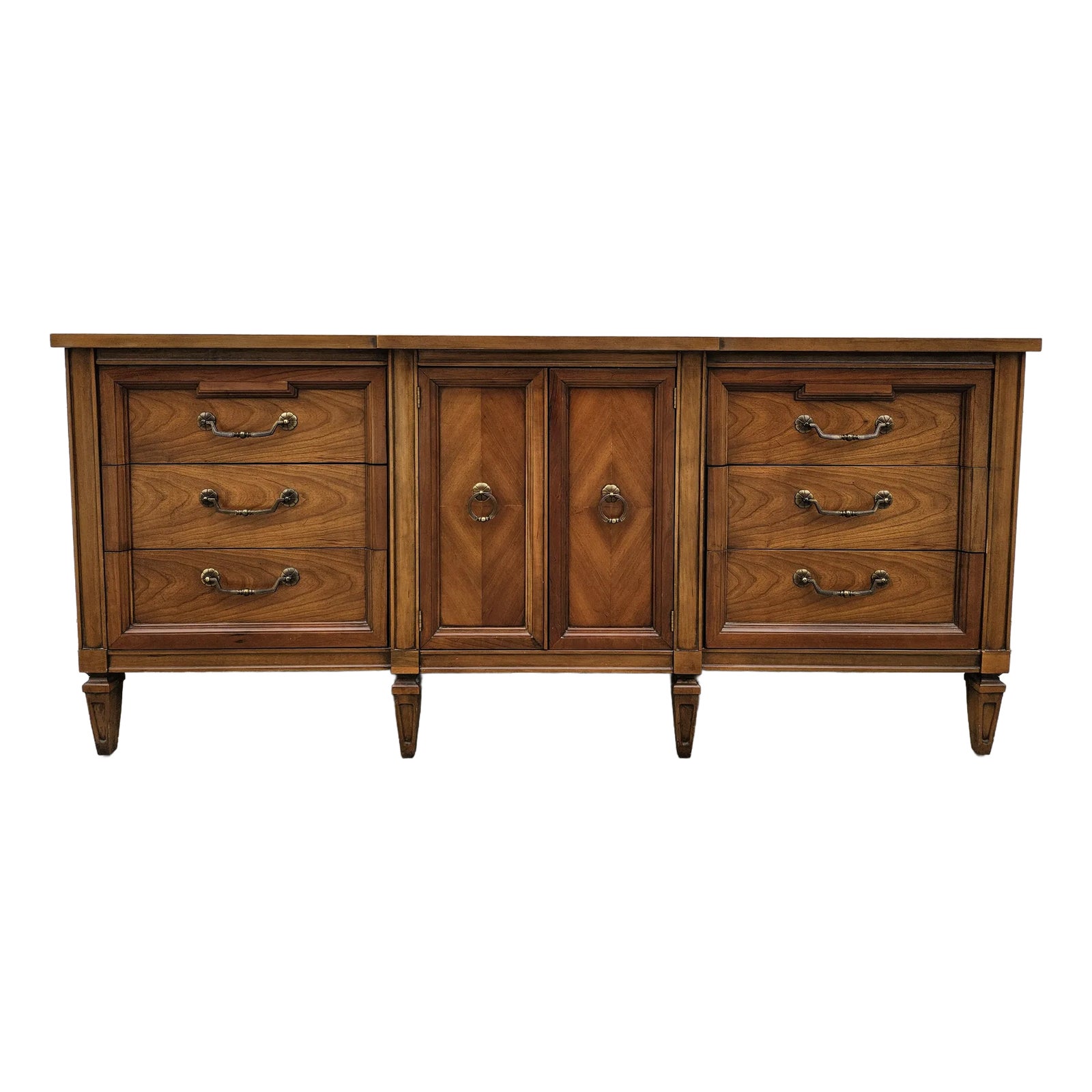 Mid-Century Modern Neoclassical Long Nine Drawer Dresser | Chairish